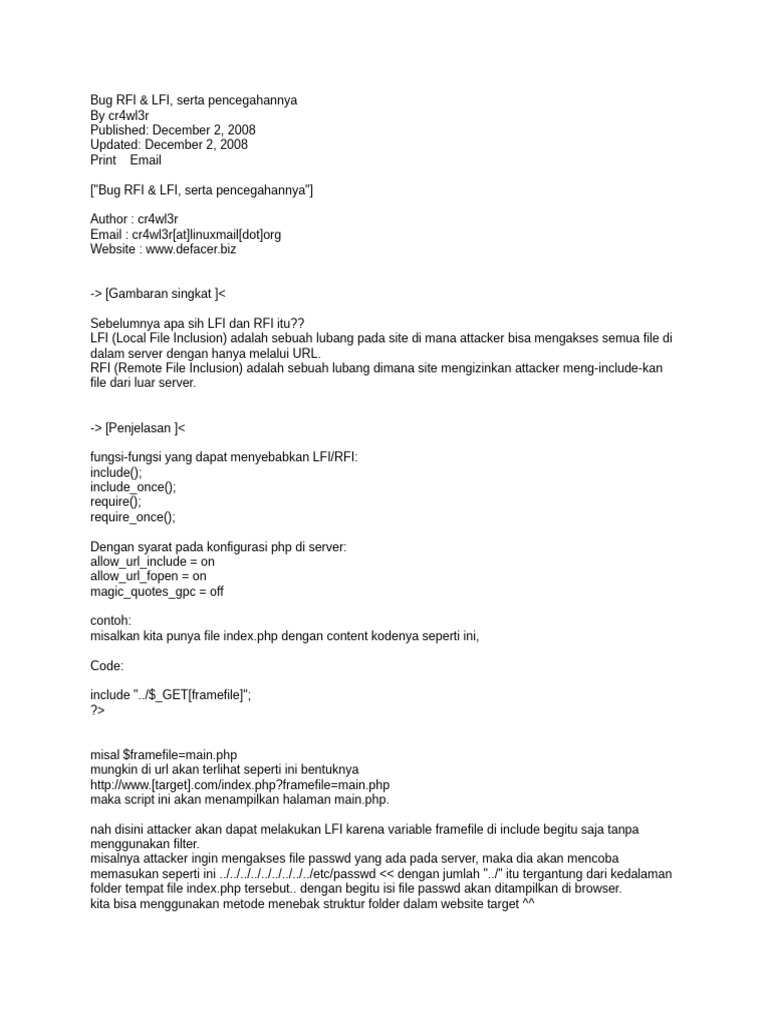 Bug RFI & LFI, serta pencegahannya | PDF