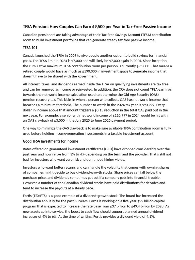 TFSA Pension | PDF | Dividend | Investing