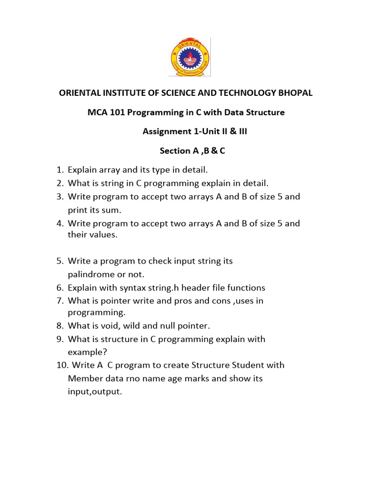 MCA C Programming Assignment | PDF