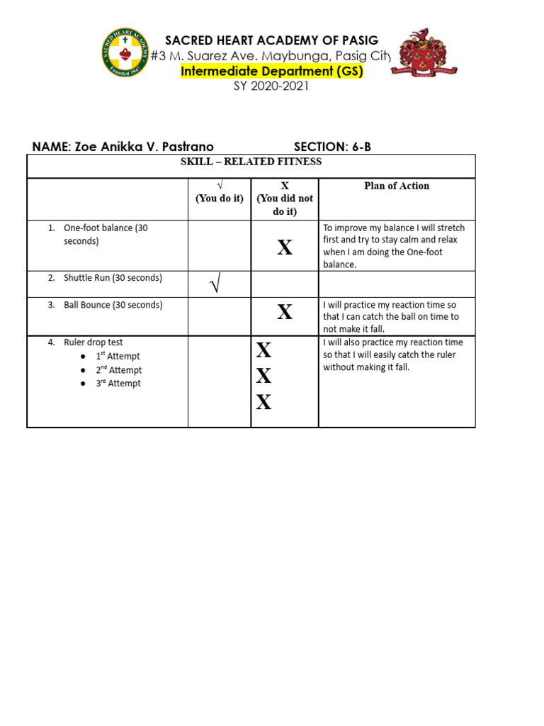 Skill-Related Fitness Plan for Zoe Pastrano | PDF
