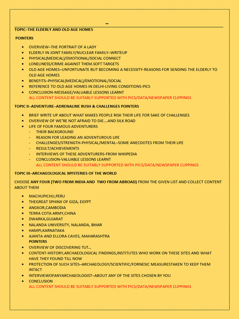 Class XI English Project Topics | PDF