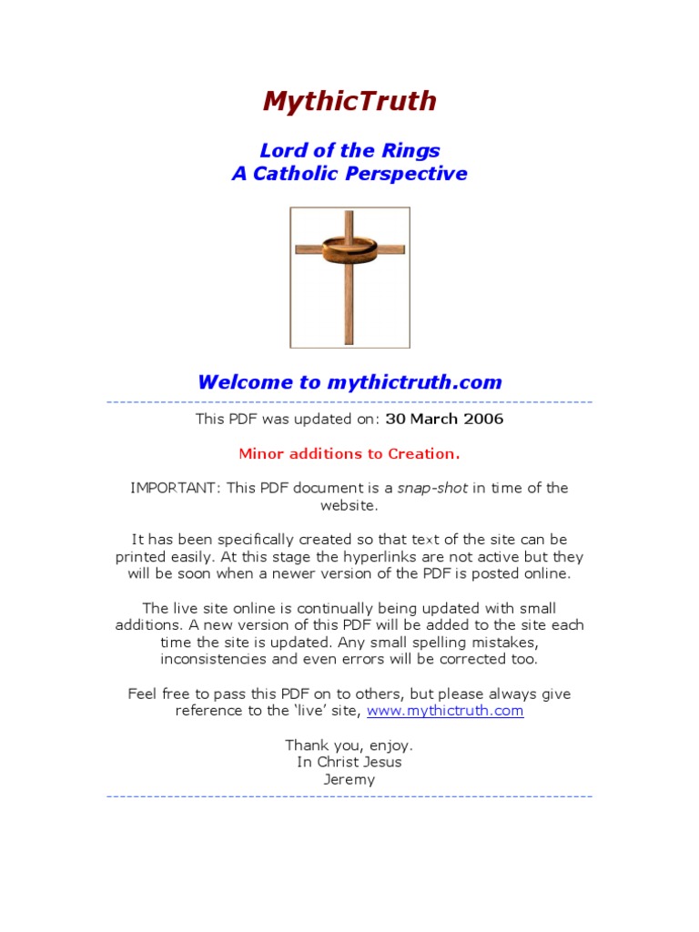 Truth and Myth - JRR Tolkien and Christianity - A Comprehensive Study ...