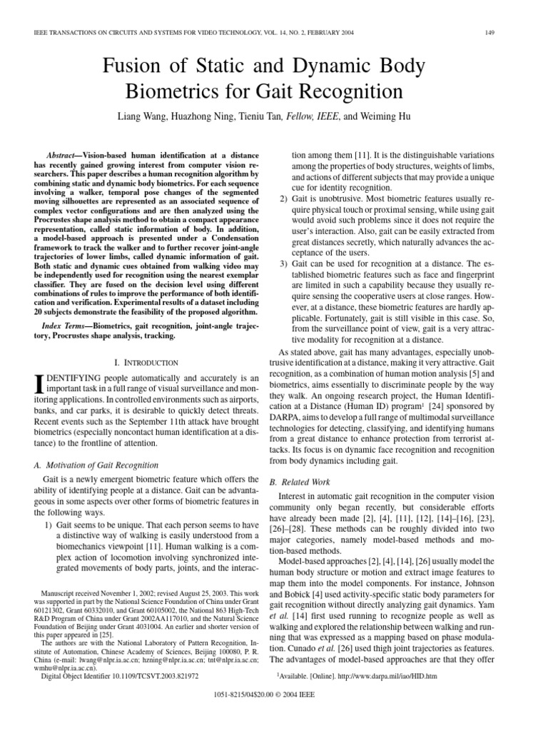 Fusion of Static and Dynamic Body Biometrics For Gait Recognition-2 | PDF | Eigenvalues And ...