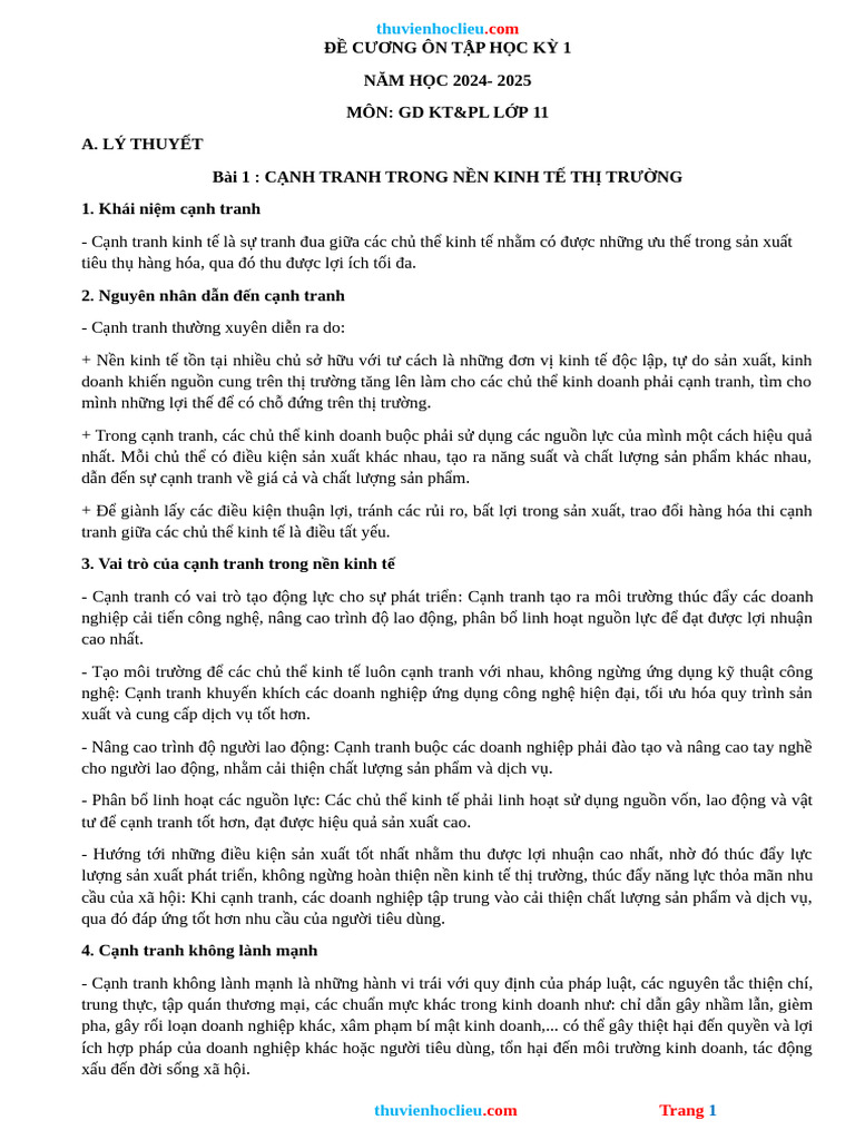 De Cuong On Tap GD KTPL 11 KNTT 24 25 | PDF