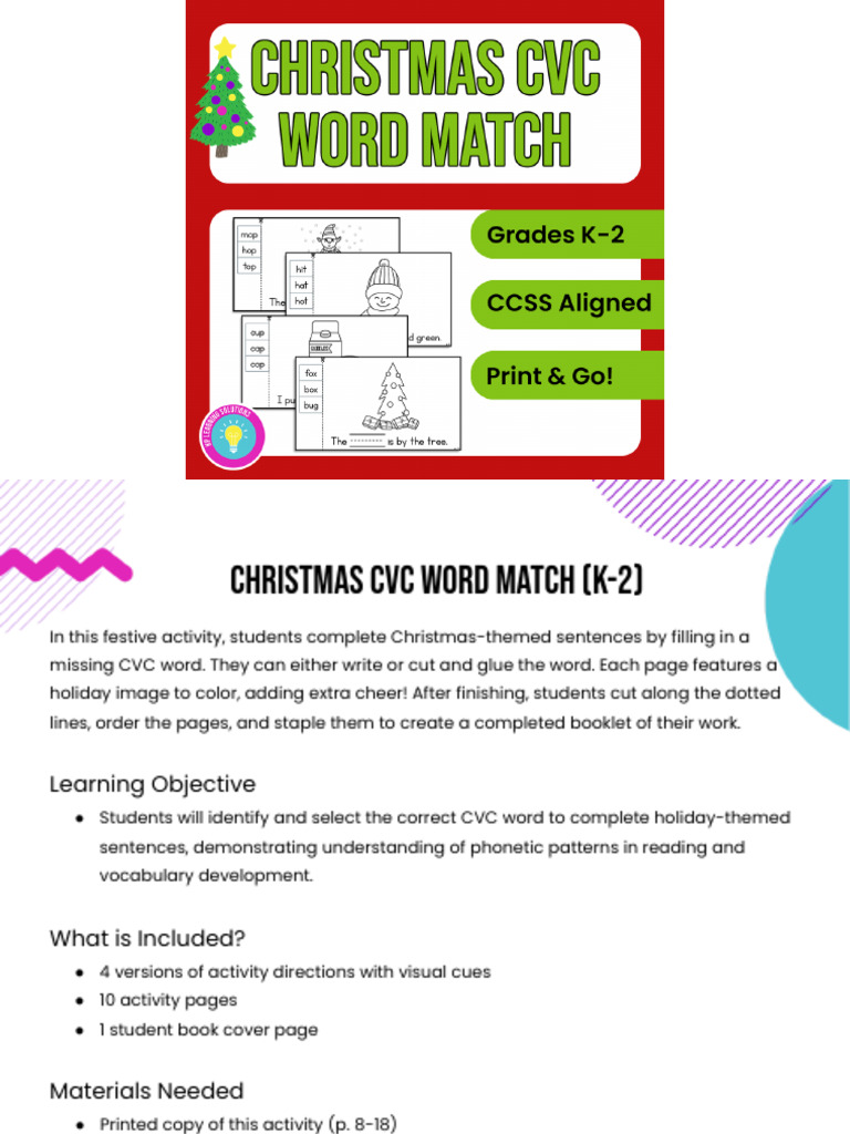 K2ChristmasCVCWordMatchActivityFREEBIE 1 | PDF | Phonics | Applied ...
