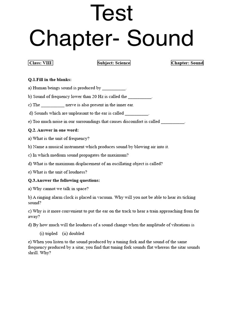 Grade 8 Science: Sound Worksheet | PDF