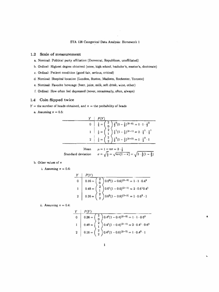 Categorical Data Analysis Homework 1 | PDF | P Value | Statistical Analysis