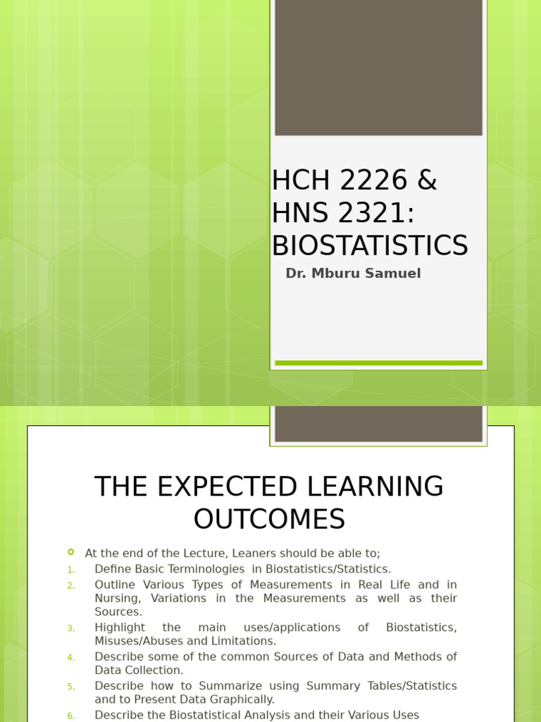 Hns 2321 Biostatistics Lecture Presentation 1 | PDF | Statistics | Dependent And Independent ...