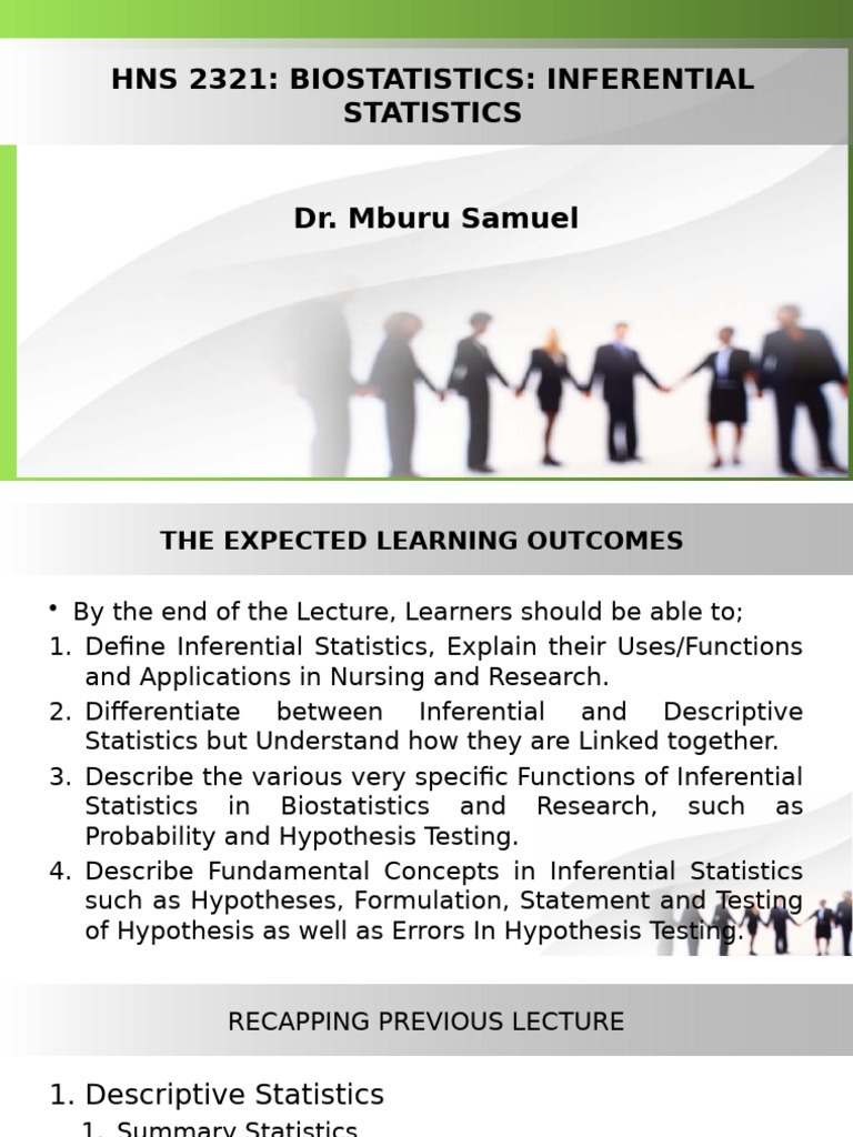 Hns 2321 Biostatistics Lecture Notes On Inferential Statistics | PDF ...