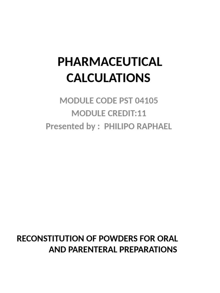 Reconstitution Calculations | PDF | Intravenous Therapy | Injection ...