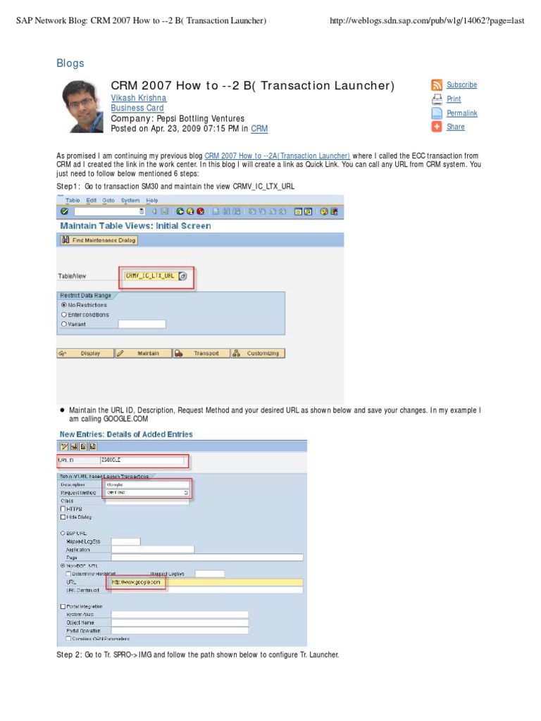 SAP Network Blog - CRM 2007 How To - 2 B (Transaction Launcher) | PDF ...