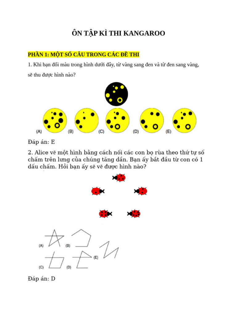 ÔN TẬP KÌ THI KANGAROO IKMC (LỚP 1-2) | PDF