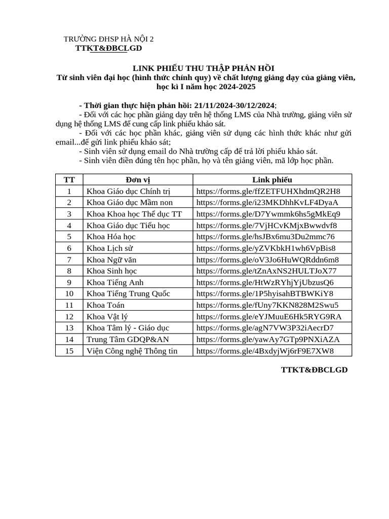 Link Phieu Khao Sat CLGDGV K1 - 2024-2025 | PDF