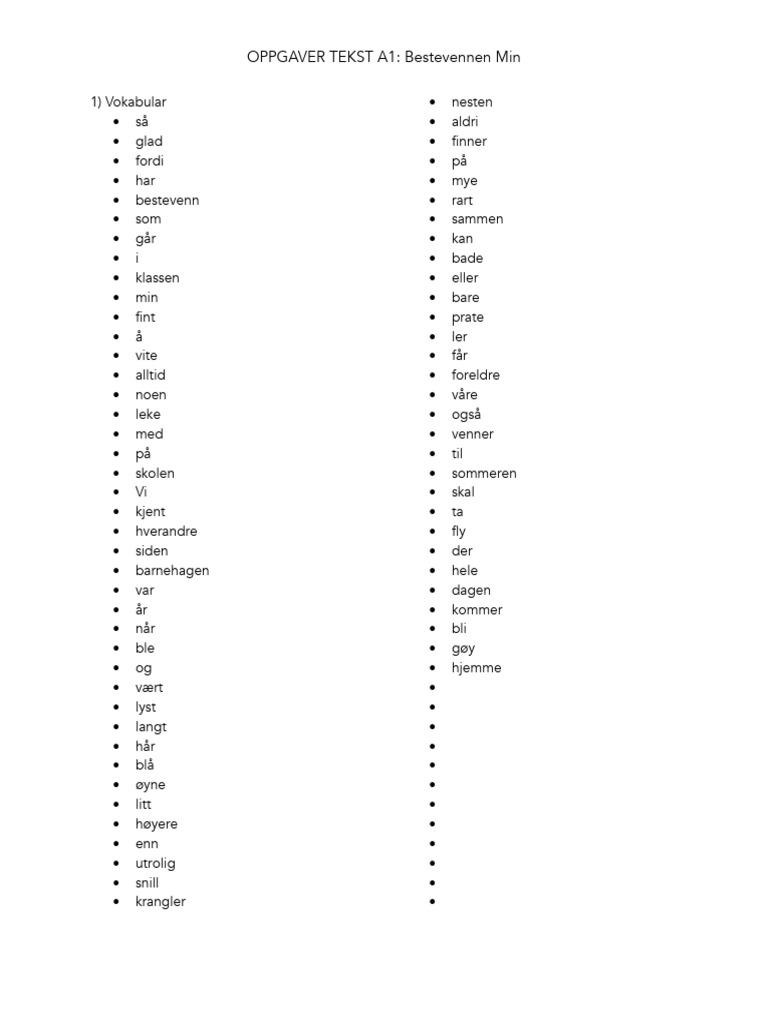 Min Bestevenn A1 Oppgaver | PDF