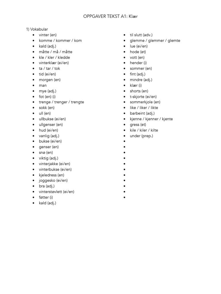 Klær Tekst Oppgaver | PDF