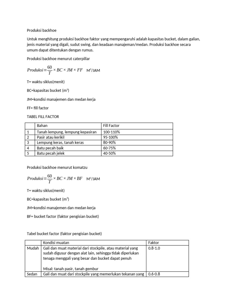 Produksi Backhoe: Rumus dan Faktor Penentu | PDF
