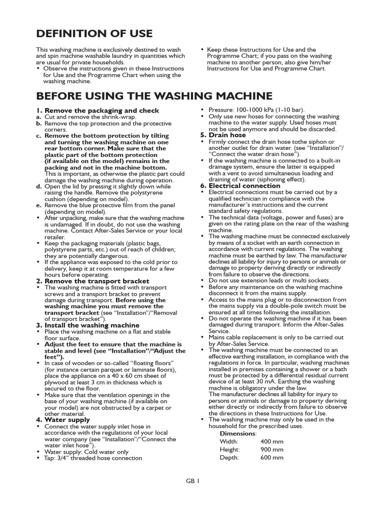 Bauknecht Washing Machine Setup Guide | PDF | Washing Machine | Ac ...