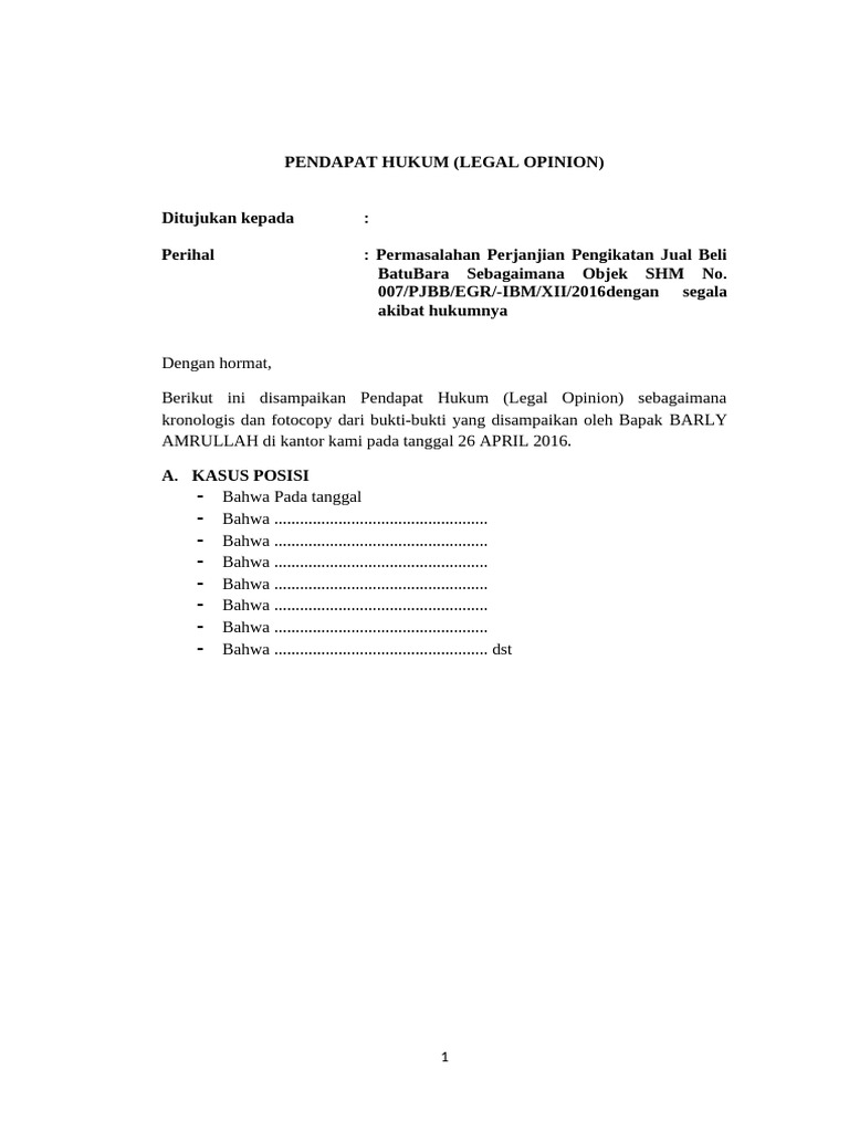 Contoh PENDAPAT HUKUM LO | PDF