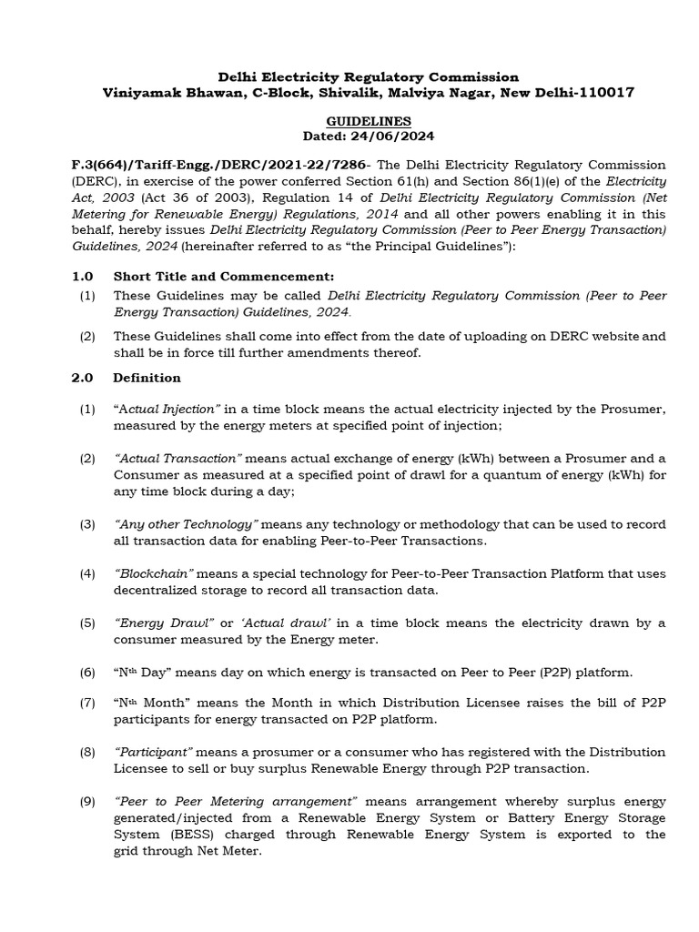 DERC Peer to Peer Energy Transaction Guidelines 2024 - 24.06.2024[1 ...