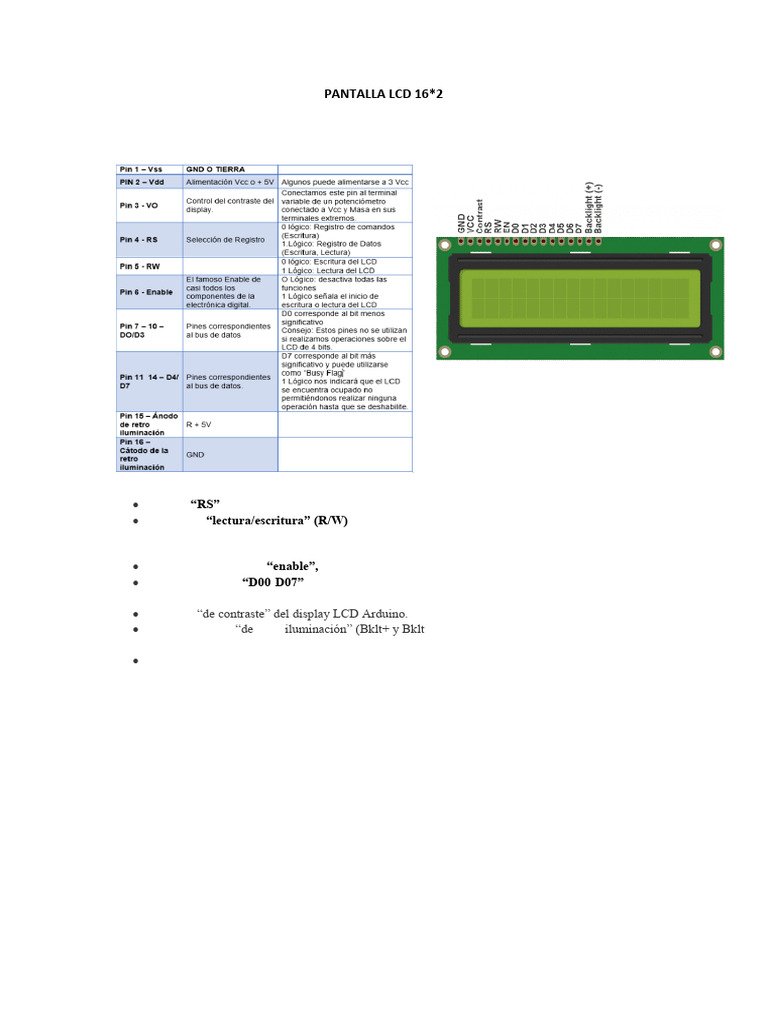 Pantalla LCD 16X2 | PDF | Arduino | Pantalla de cristal líquido