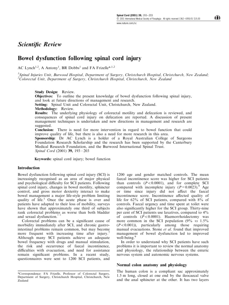 Bowel Dysfunction Following SP | PDF | Rectum | Constipation