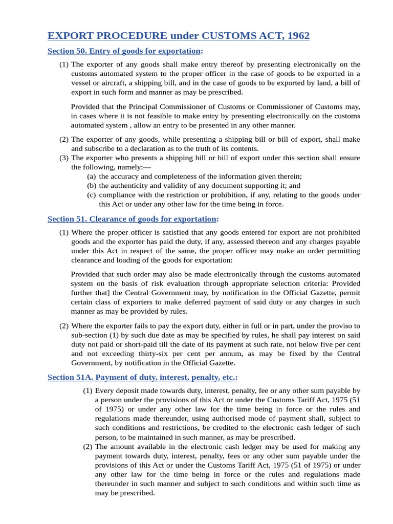 EXPORT PROCEDURE Under CUSTOMS ACT | PDF | Customs | Interest