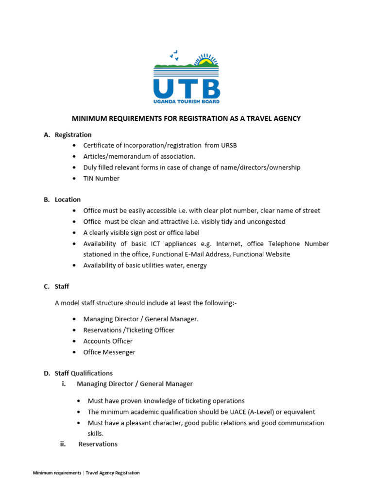 Minimum Requirementns For Registration As A Travel Agency | PDF