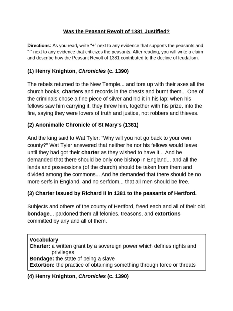 Was The Peasant Revolt of 1381 Justified | PDF | Serfdom