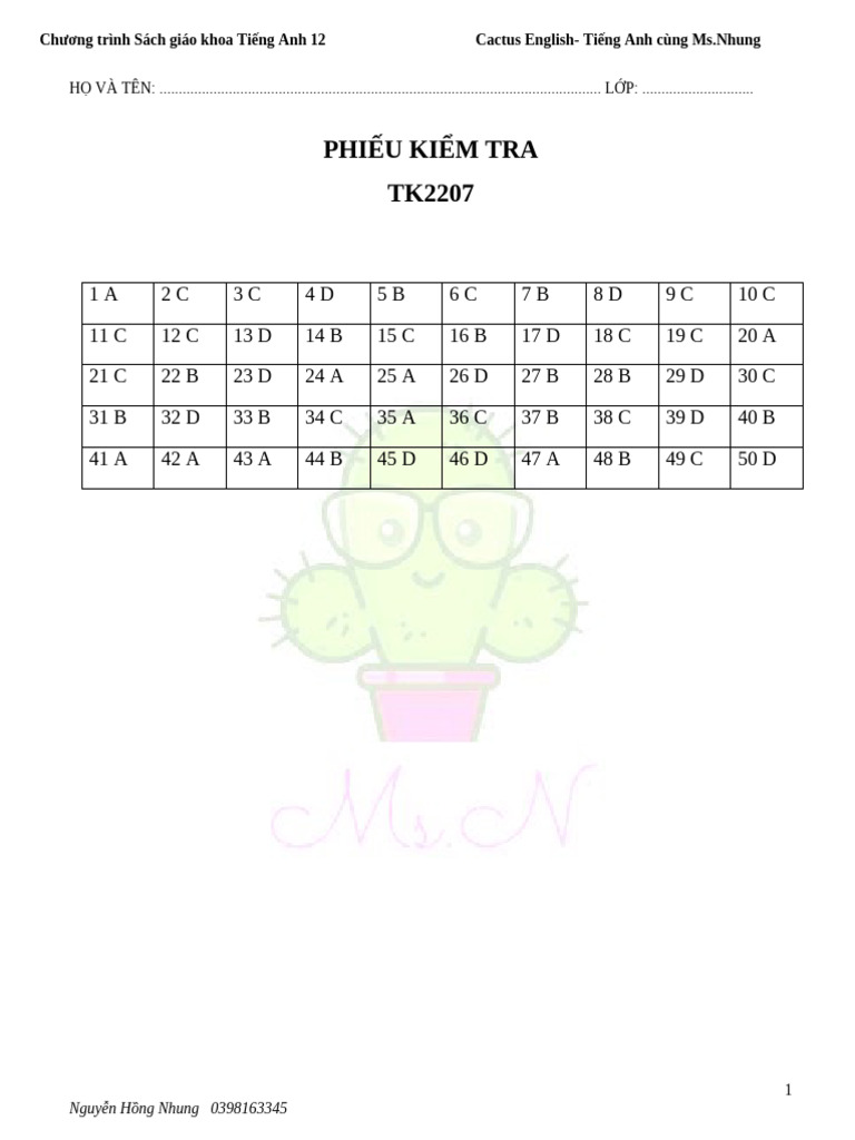 Answer Sheet 40 | PDF