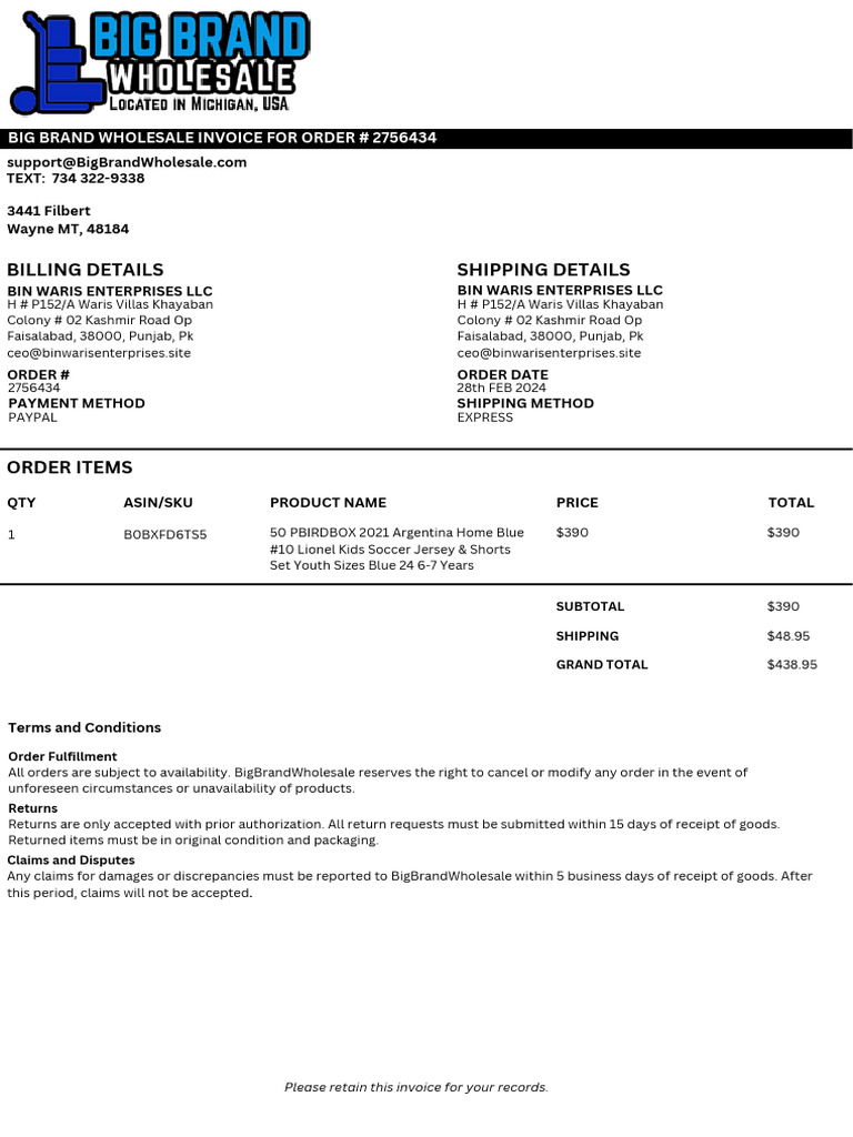 Big Bran Wholesale For Invoice # | PDF | Accounting | Business Documents