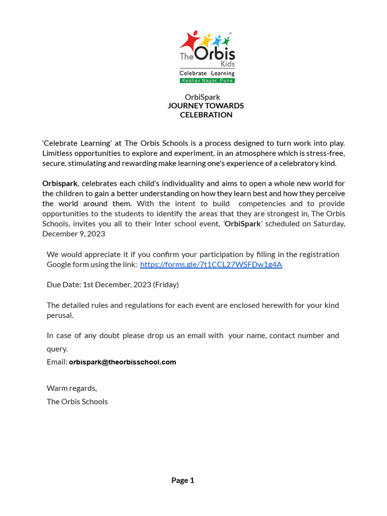 OrbiSpark Event- The Orbis School, Keshav Nagar- School Participation - Activity Details | PDF ...