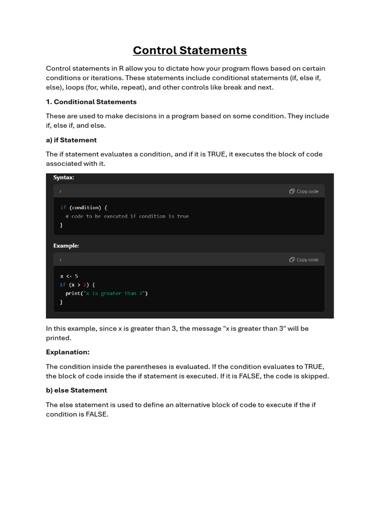 Control Statements R Prog[1] | PDF | Control Flow | Software Development