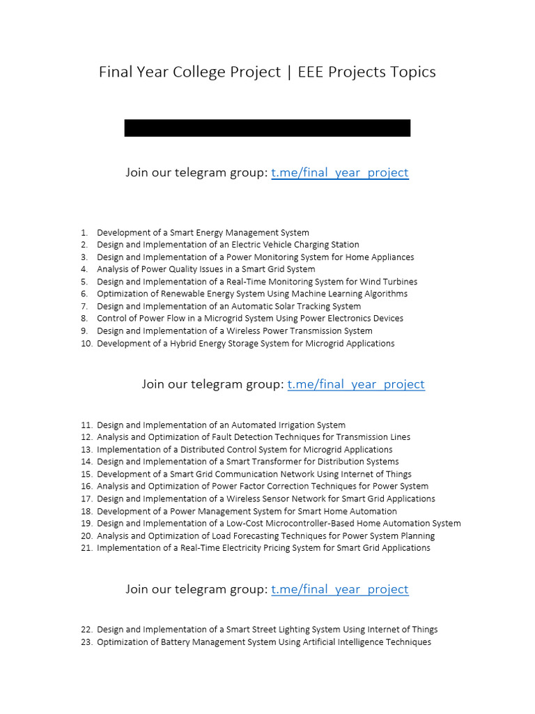 EEE Final Year Project Ideas | PDF | Smart Grid | Electric Power System