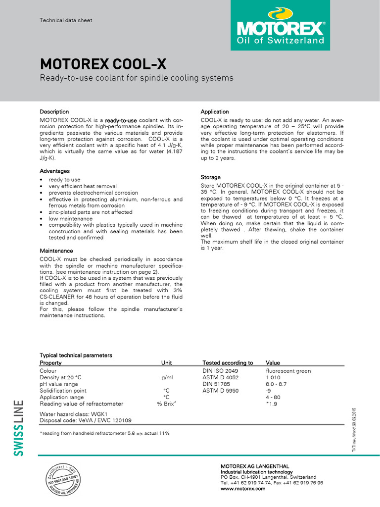 MOTOREX COOL-X Coolant Guide | PDF | Coolant | Corrosion