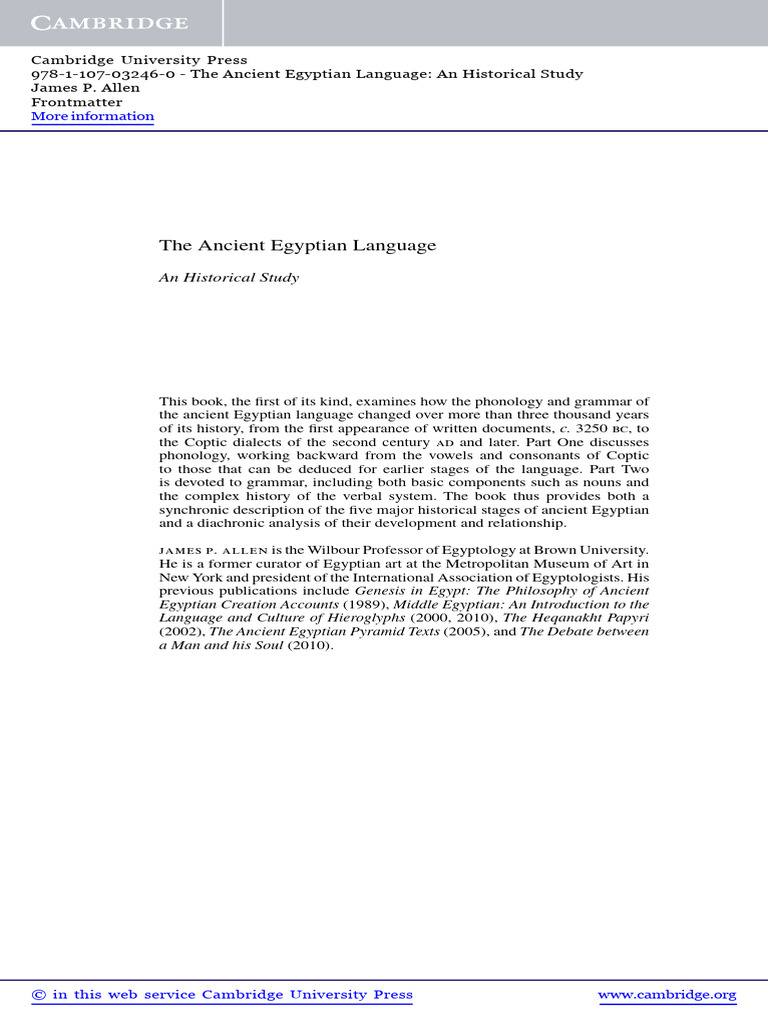 The Ancient Egyptian Language An Historical Study 2h0ulsfrt8 | PDF ...