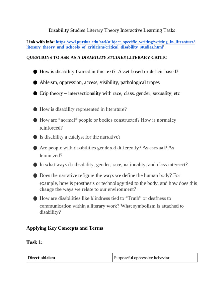 Disability in Literature Critique | PDF | Disability