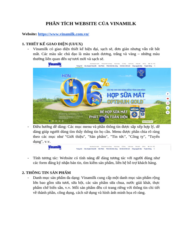Phân Tích Website C A Vinamilk | PDF