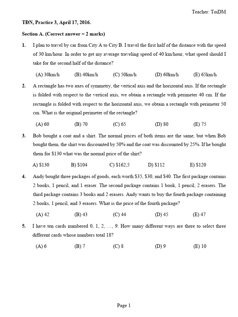 TDN Practice3 April171 | PDF | Rectangle | Euclidean Geometry