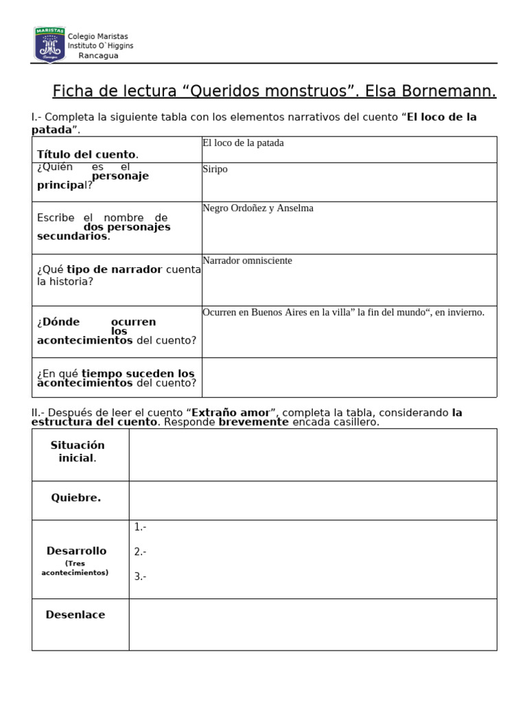 Ficha Queridos Monstruos | PDF | Cuentos