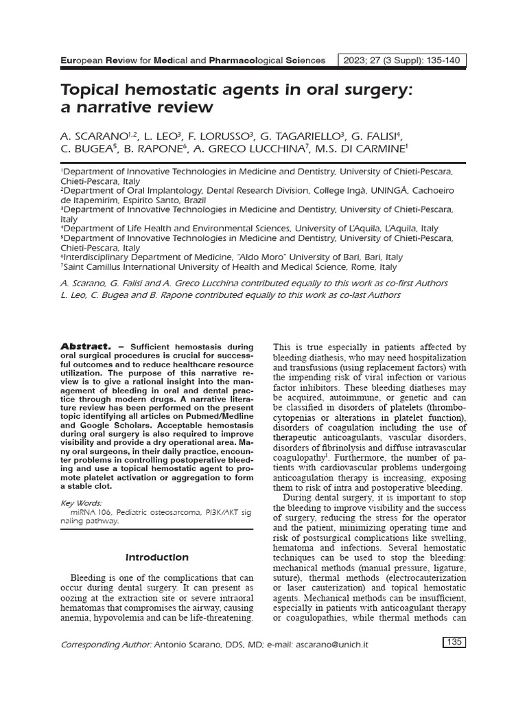 9 - Topical Hemostatic Agents in Oral Surgery | PDF | Coagulation ...