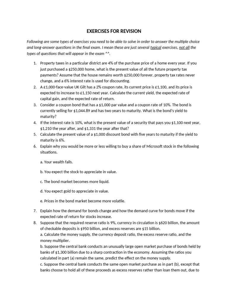 EXERCISES FOR REVISION | PDF | Bonds (Finance) | Present Value