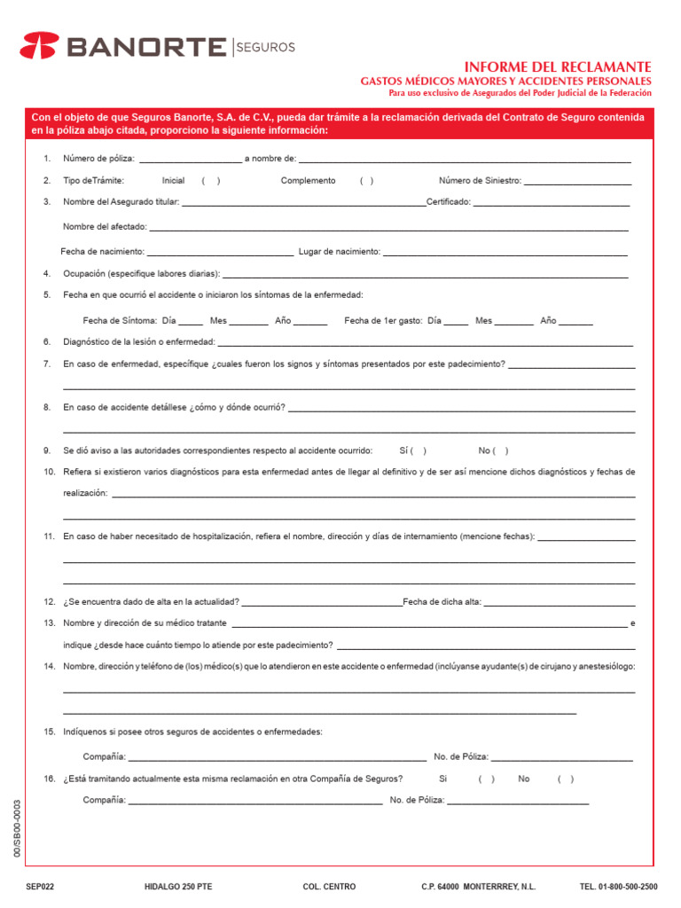 Formato Informe Reclamante | PDF | Póliza de seguros