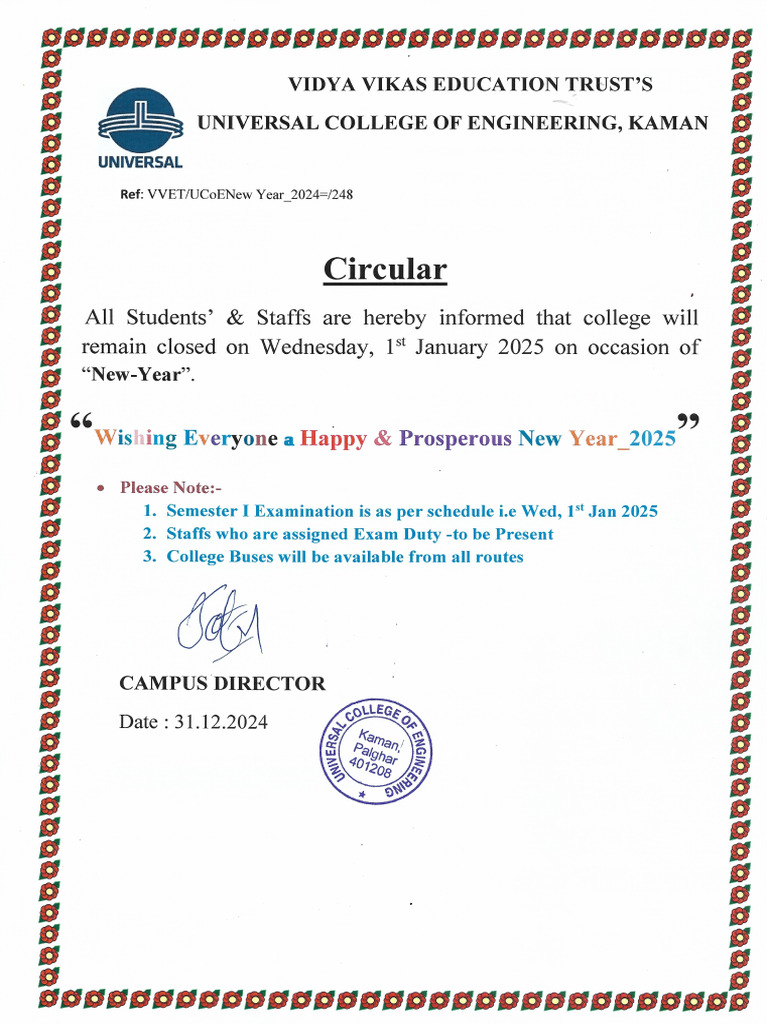 1st Jan 2025 - Holiday (ECircular) | PDF