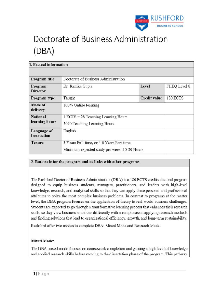 DBA Program Description | PDF