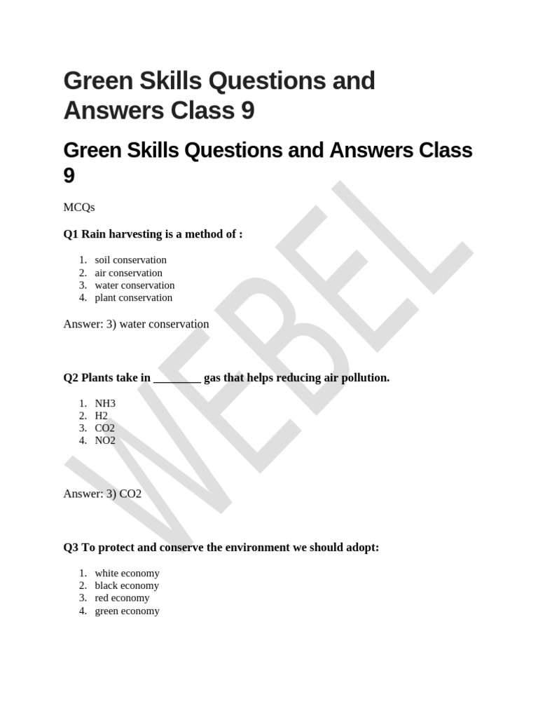 Green Skills Questions and Answers Class 9 | PDF | Climate Change ...