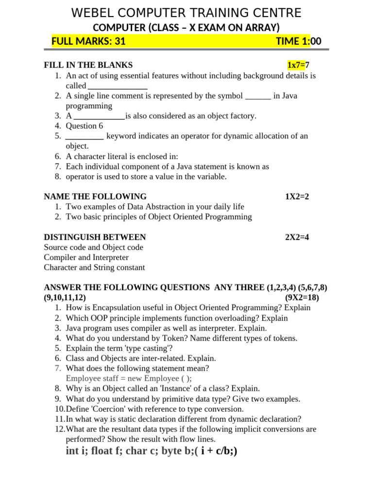 Java Programming Exam Questions | PDF