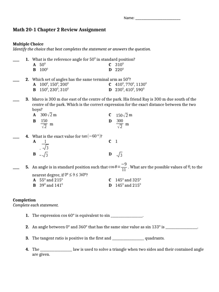 Math 20-1 Chapter 2 Review Assignment | PDF | Triangle | Euclid