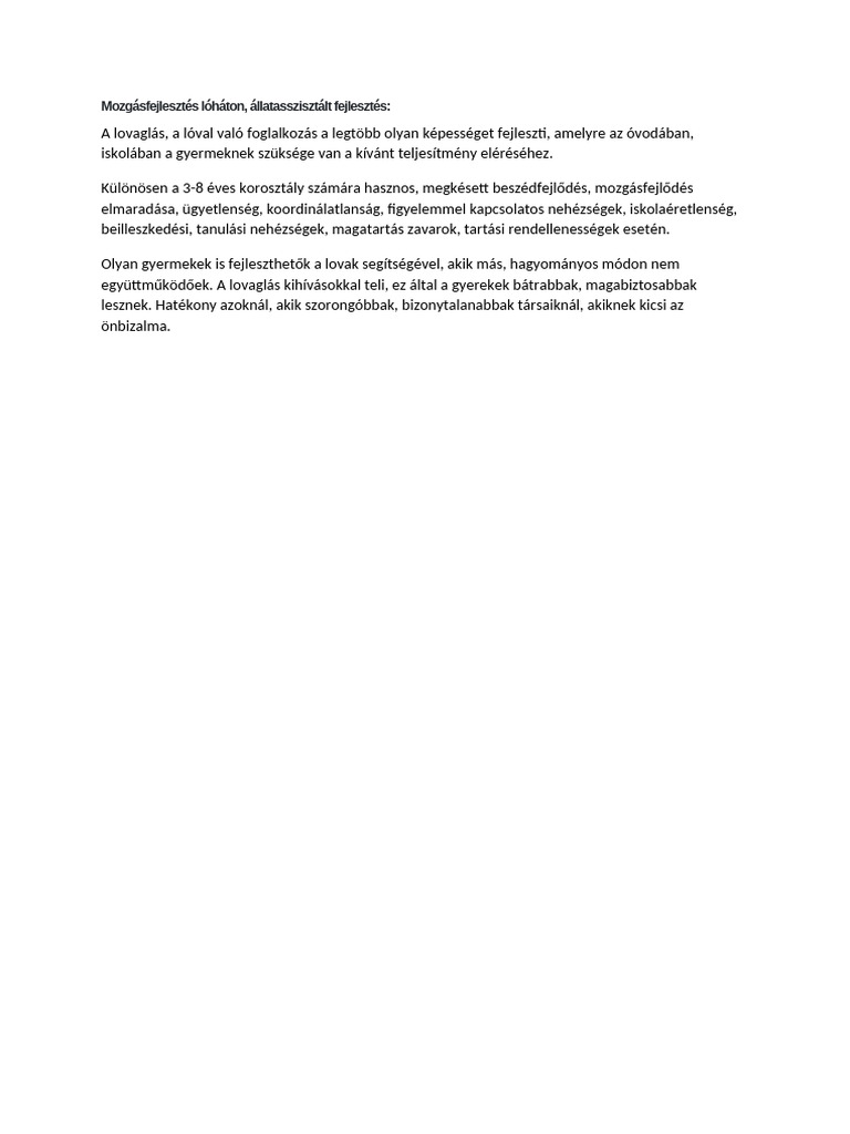 Mozgásfejlesztés Lóháton | PDF