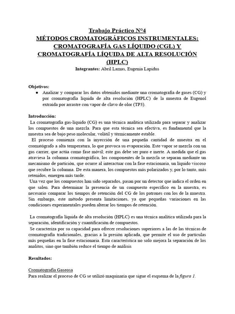 Informe TP4 | PDF | Cromatografía | Cromatografía de gases
