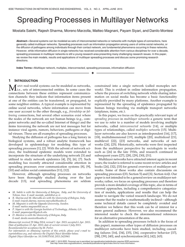 Multilayer Network Spreading Processes | PDF | Applied Mathematics
